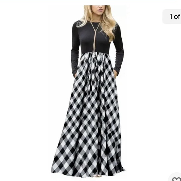 Merokeety | Dresses | Merokeety Black White Maxi Dress Checkered Long ...